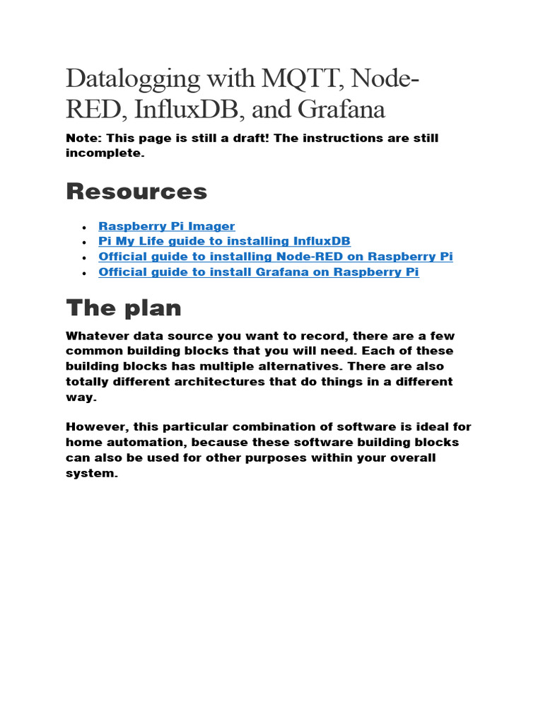 Datalogging with MQTT, NODE-RED, INFLUXDB, GRAFANA Using RASPBERRY PI | PDF