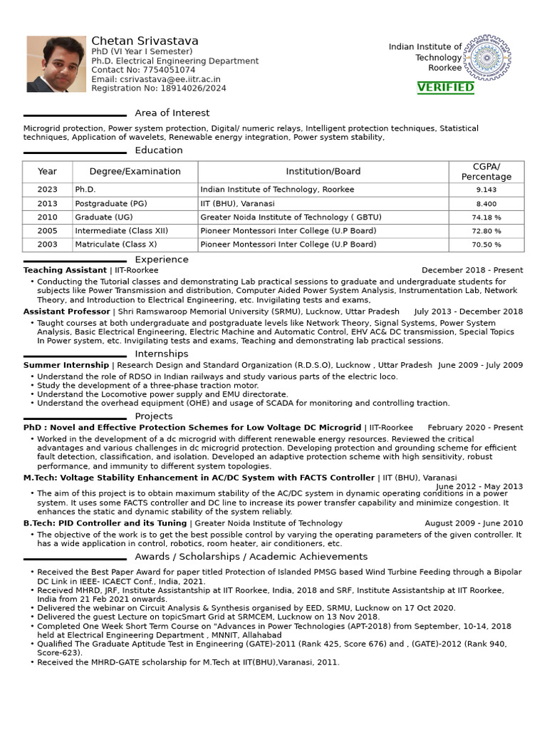 Resume - Chetan - IIT-R (Mock Interview) - CHETAN SRIVASTAVA | PDF ...