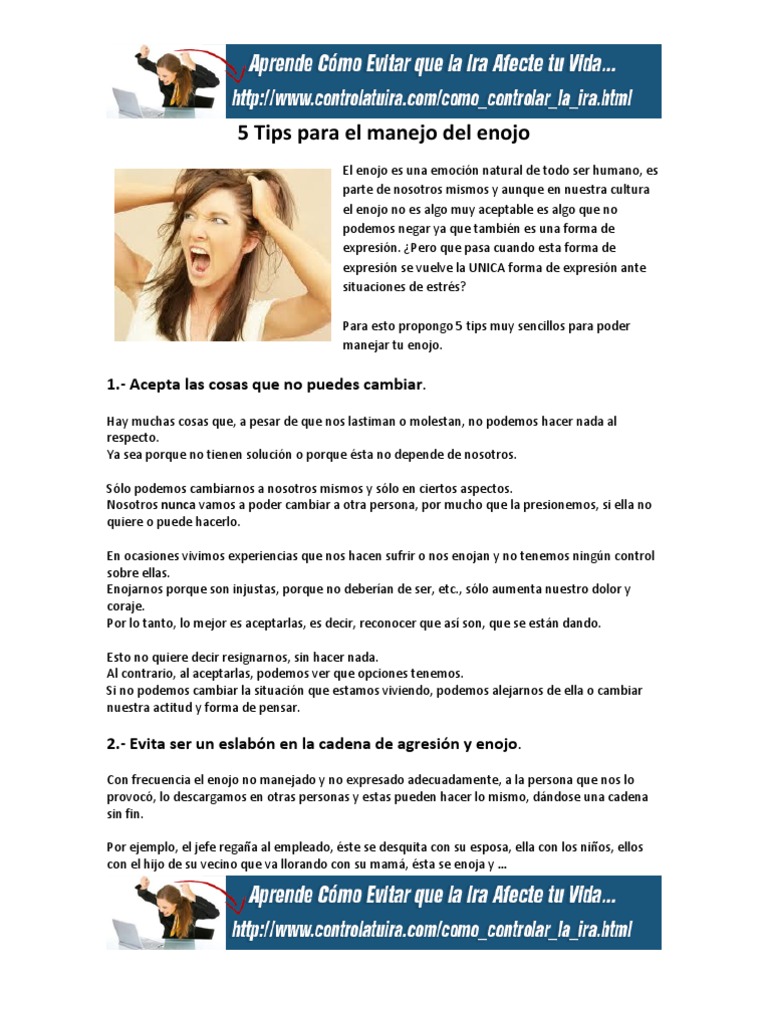 5 Tips para El Manejo Del Enojo (Como Controlar La Ira) | PDF | Ira ...