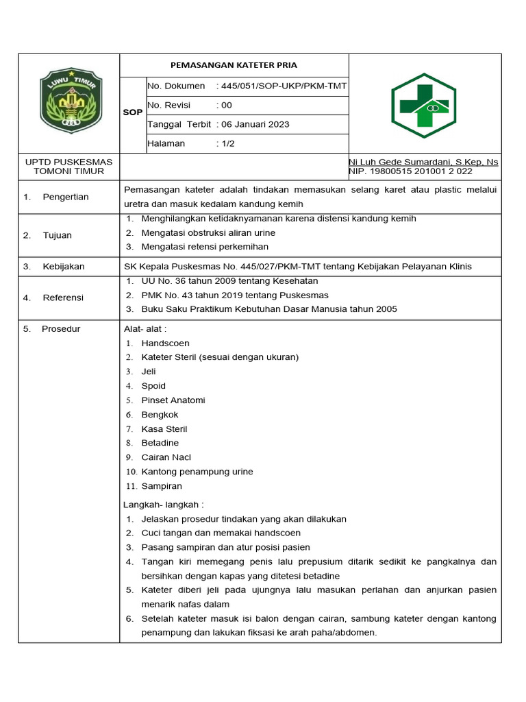 Sop_pemasangan Kateter Pria | PDF