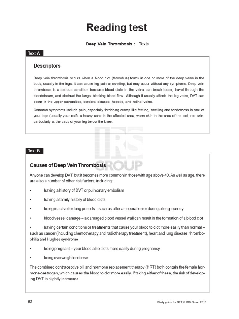 Reading Sample 6 DVT | Download Free PDF | Thrombosis | Vein