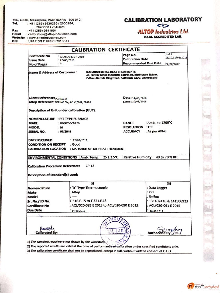Calibration Certificate Pdf