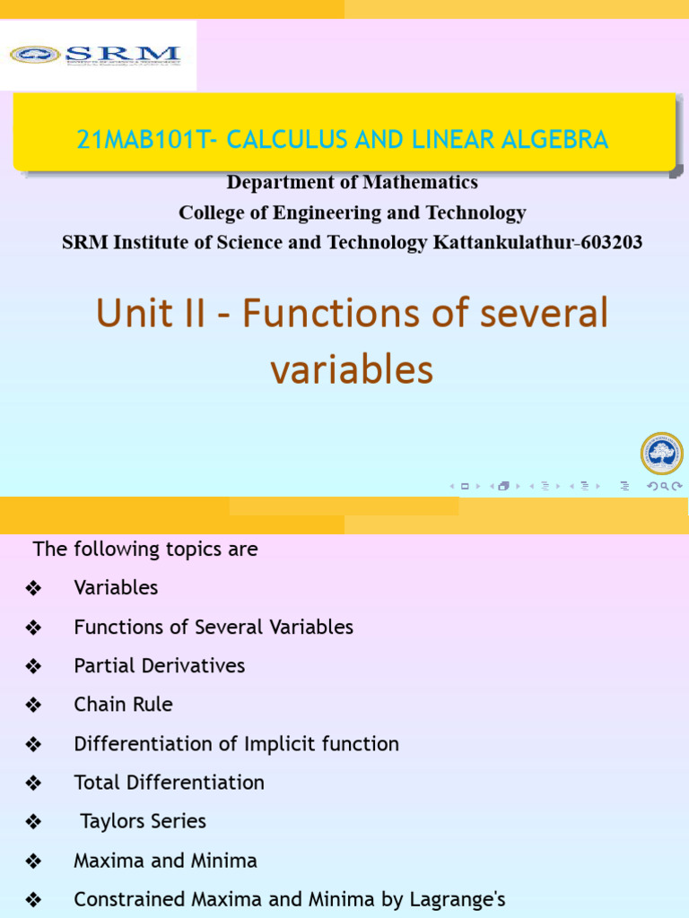 Unit-II. 21mab101t - Calculus and Linear Algebra 2023-2024pptx | PDF | Derivative | Variable ...