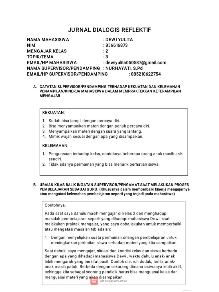 JURNAL DIALOGIS REFLEKTIF Dewi | PDF