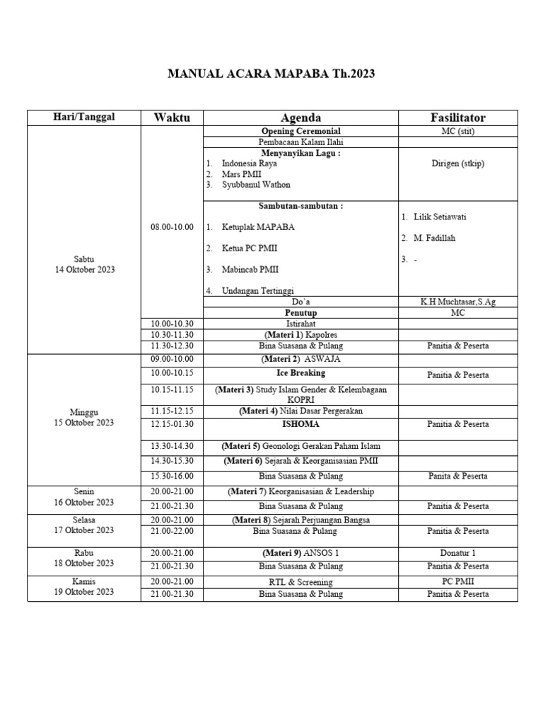 Manual Acara Mapaba Akbar 2023 (Acc) | PDF
