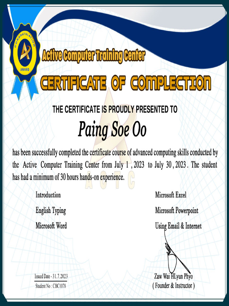 Computer Basic Certificate | PDF