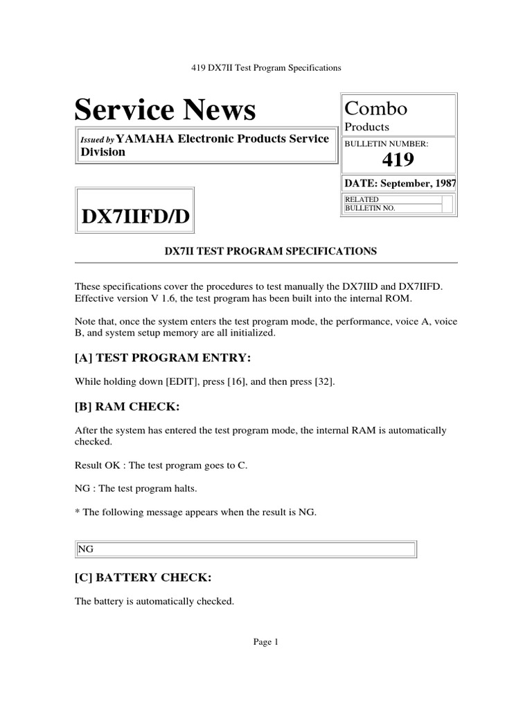 Yamaha Dx7ii-D-Fd Service Bulletin 419 | PDF