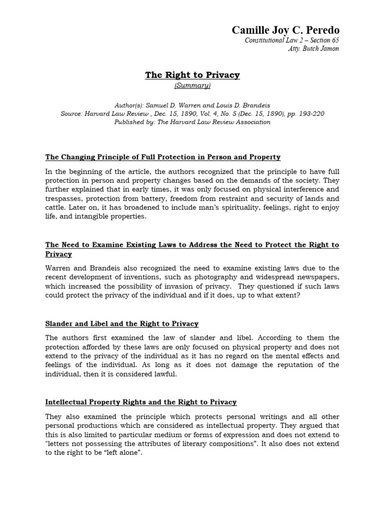 Understanding the Right to Privacy | PDF | Right To Privacy | Civil Law ...