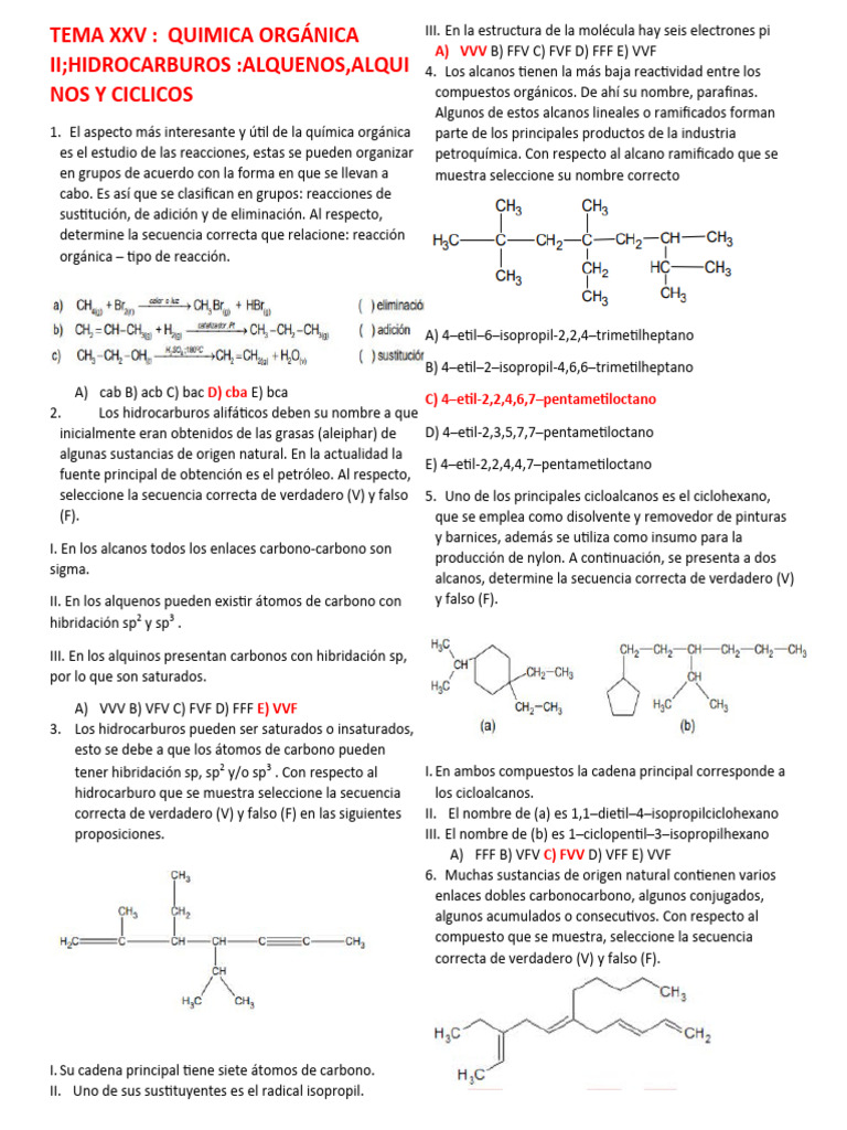 Tema XXV Quimica Orgánica Ii Hidrocarburos Alquenos, Alquinos y Ciclicos | PDF | Hidrocarburos ...