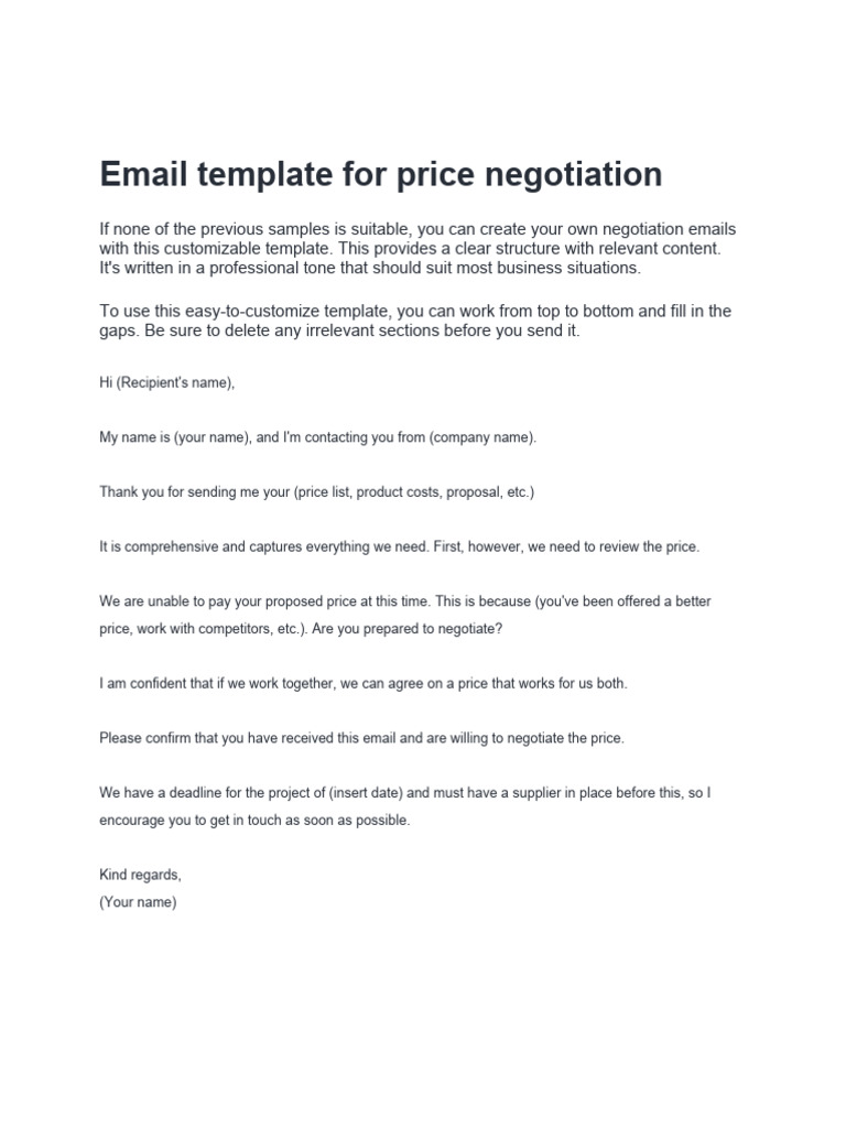Price Negotiation Email Template | PDF