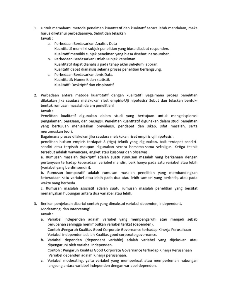 Soal Uts Metode Penelitian Essay | PDF