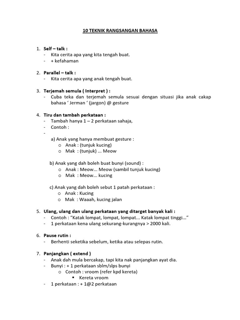 10 Teknik Rangsangan Bahasa | PDF