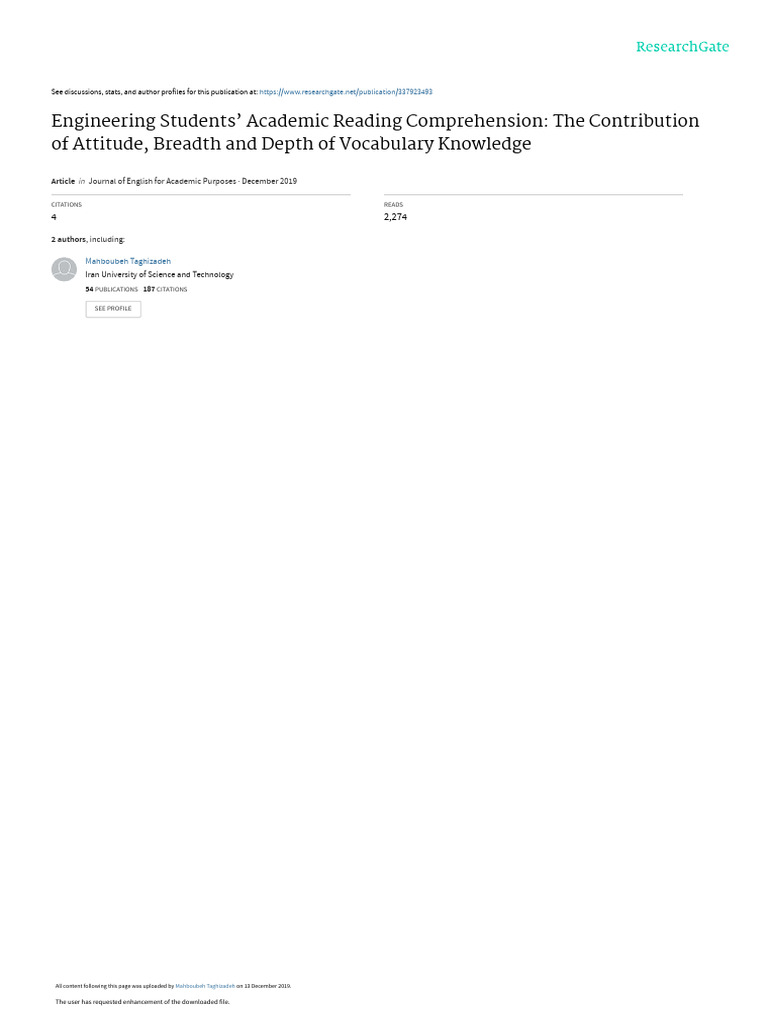 Engineering Students Academic Reading Comprehension The | PDF ...