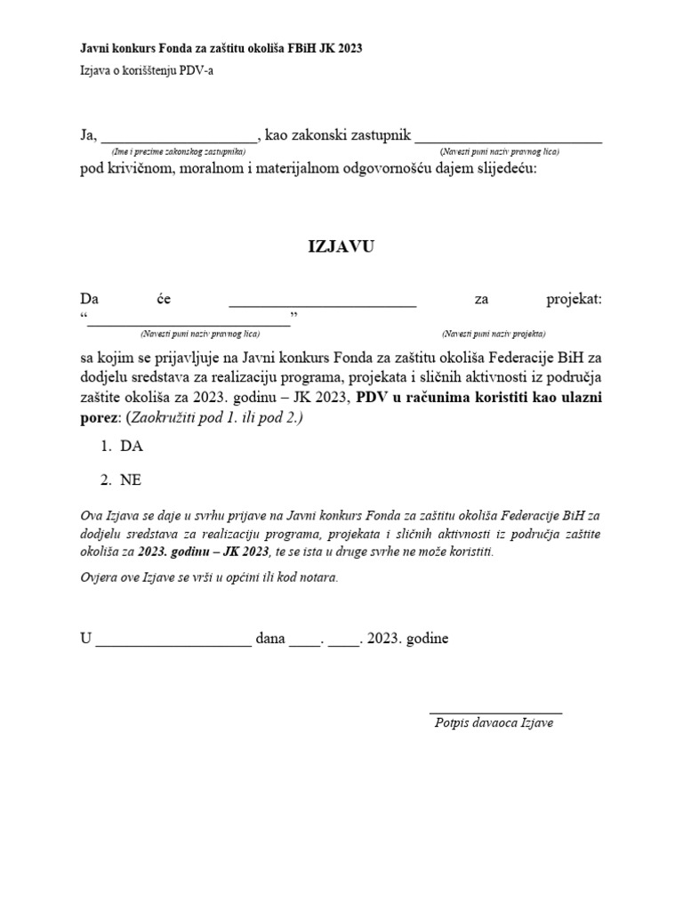 H Izjava o Koristenju PDV A JK 2023 | PDF