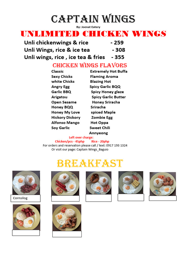 Unlimited Chicken Wings Menu | PDF