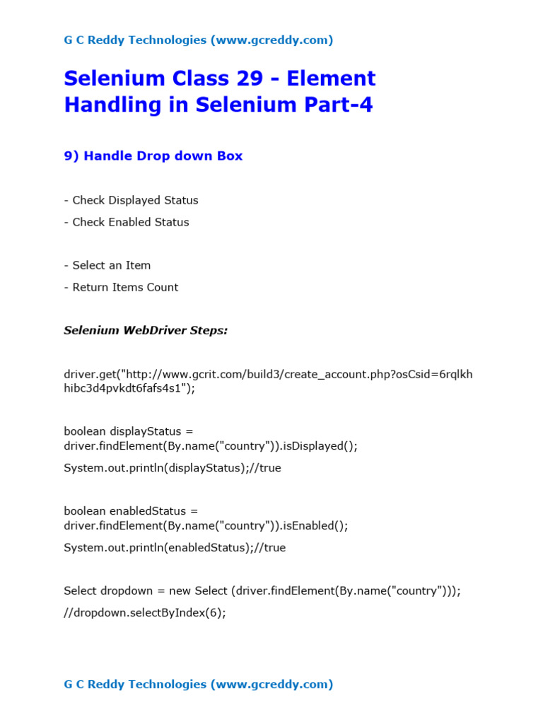 Element Handling in Selenium Part 4 | PDF | Selenium (Software ... Element Handling in Selenium Part 4 | PDF | Selenium (Software ...