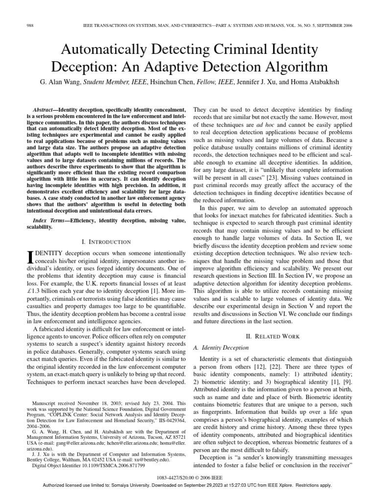 Automatically Detecting Criminal Identity Deception An Adaptive Detection Algorithm | PDF ...