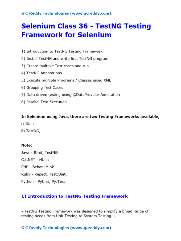 Testng Testing Framework For Selenium Part 1 Pdf Selenium Software 1145
