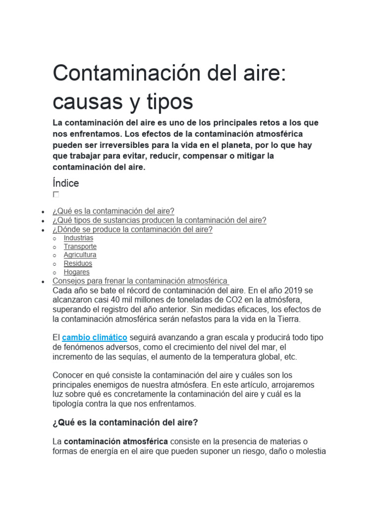 La Contaminación Del Aire | PDF | Contaminación | La contaminación del aire