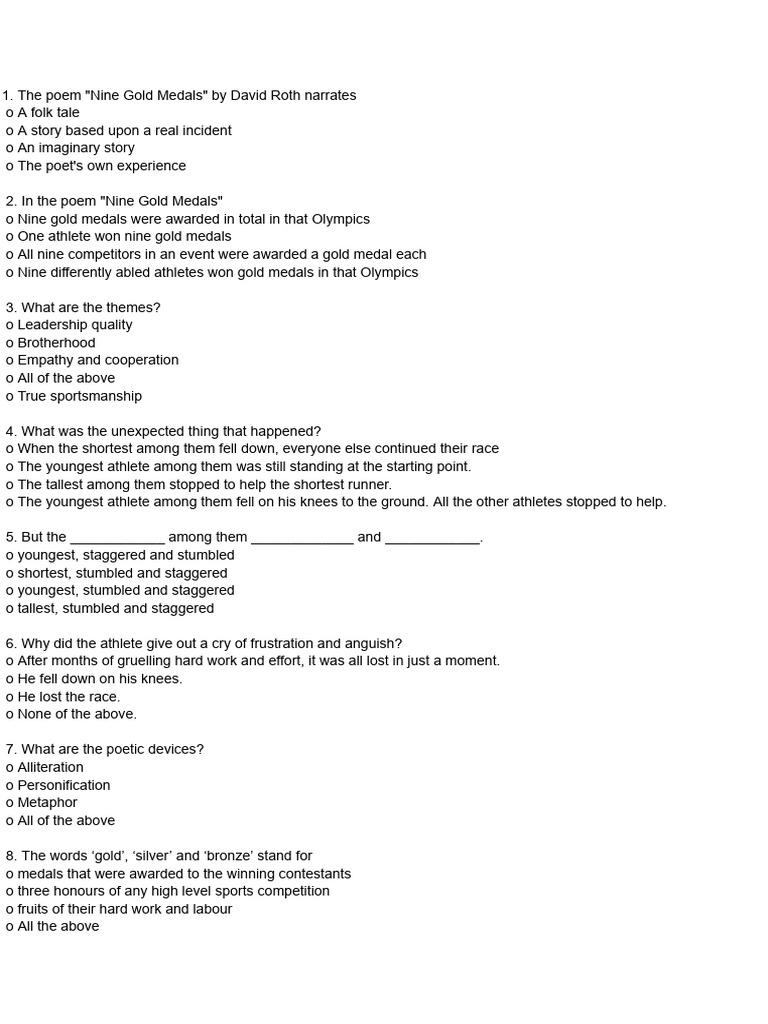 Nine Gold Medals | PDF