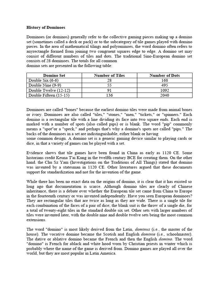 History Benefits of Dominos | PDF
