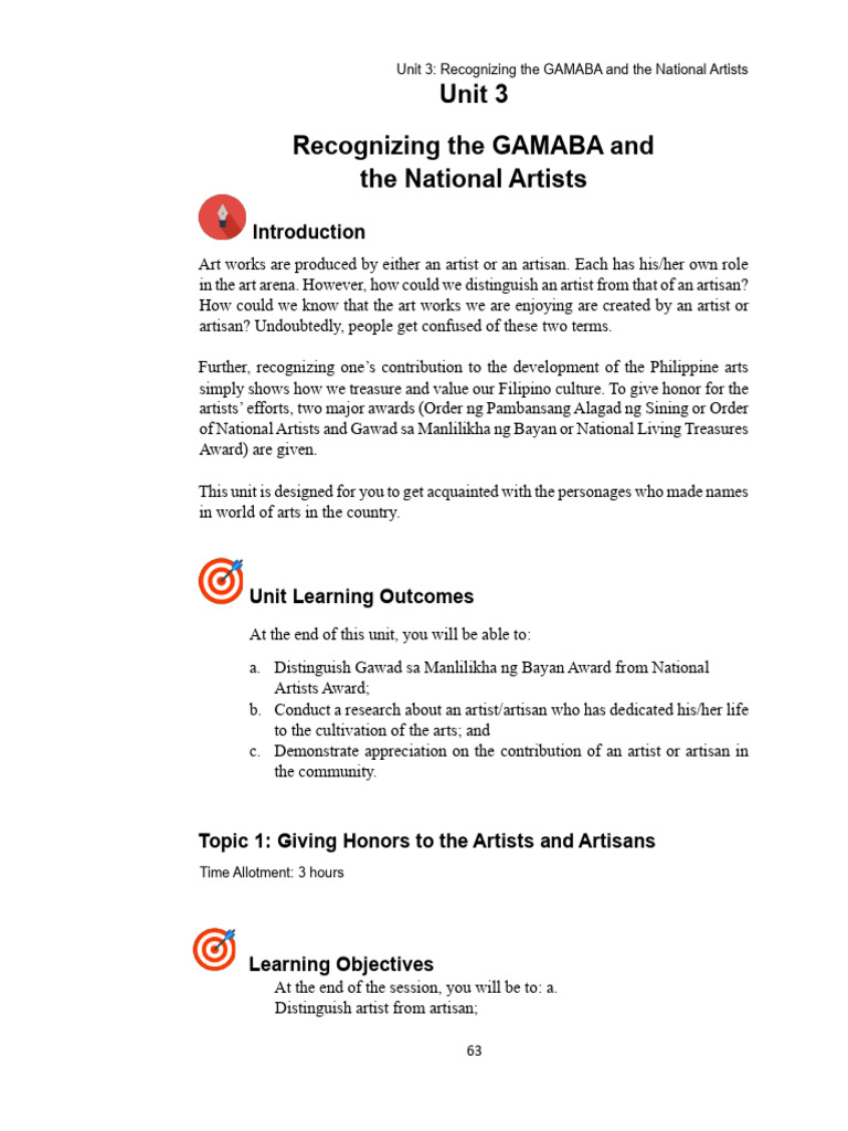 UNIT3-TOPIC 1-GAMABA and The National Artists | PDF | Paintings | The Arts