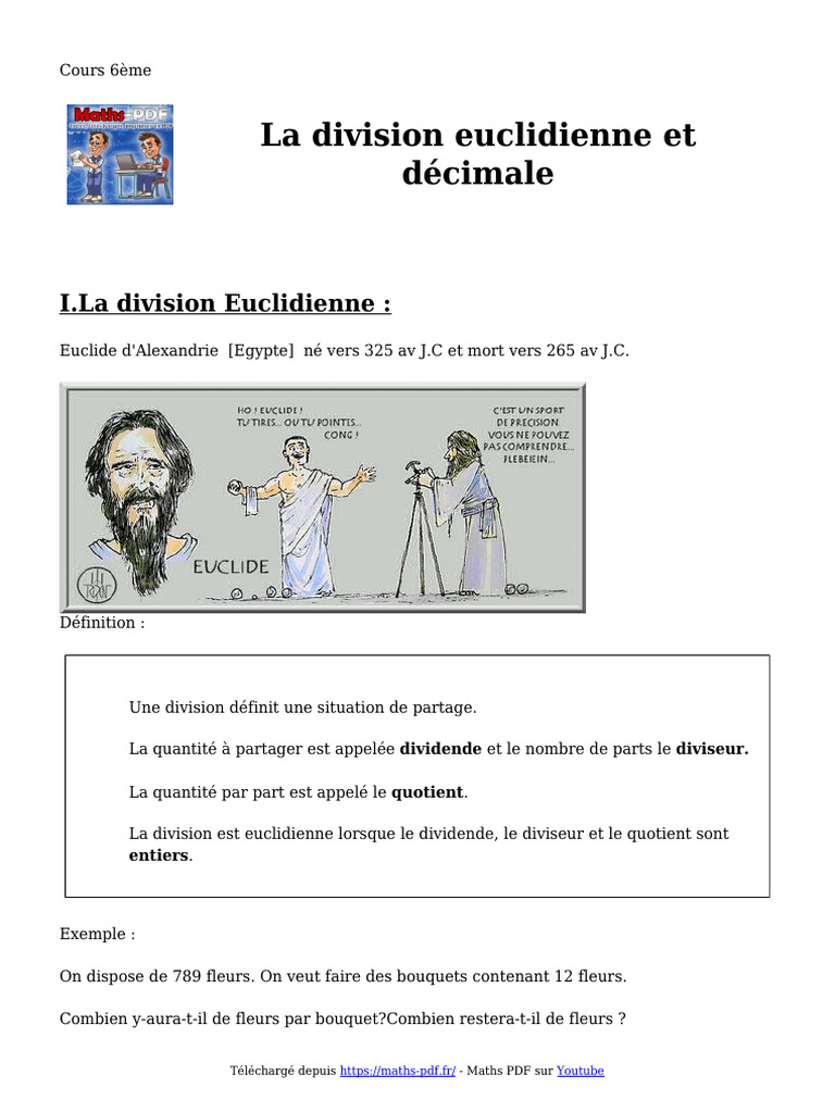 Division Euclidienne et Décimale 6ème | PDF | Division | Théorie des ...