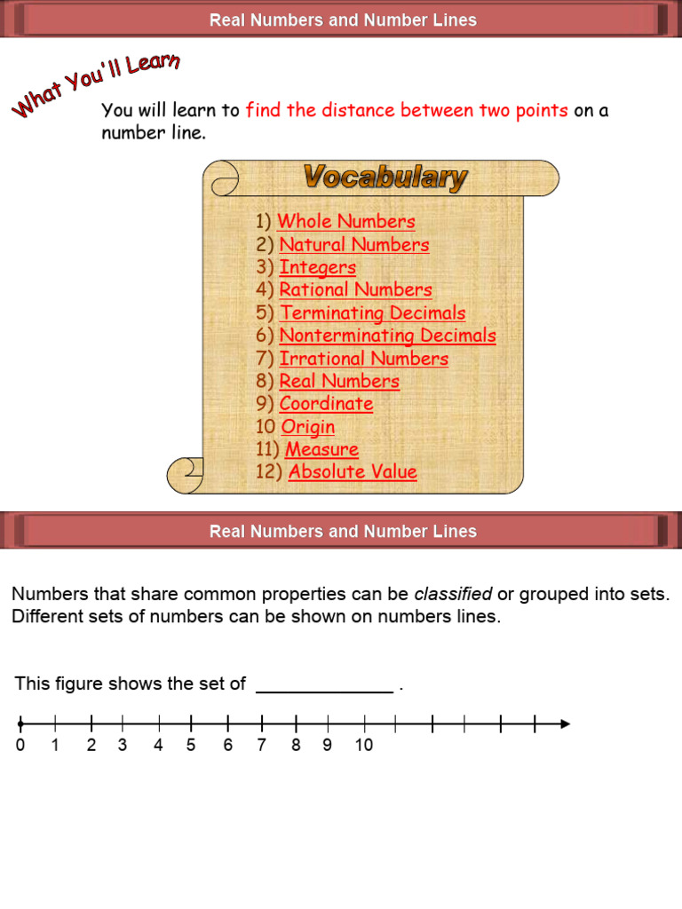 Real Numbers Number Lines Geometry 211806 | PDF