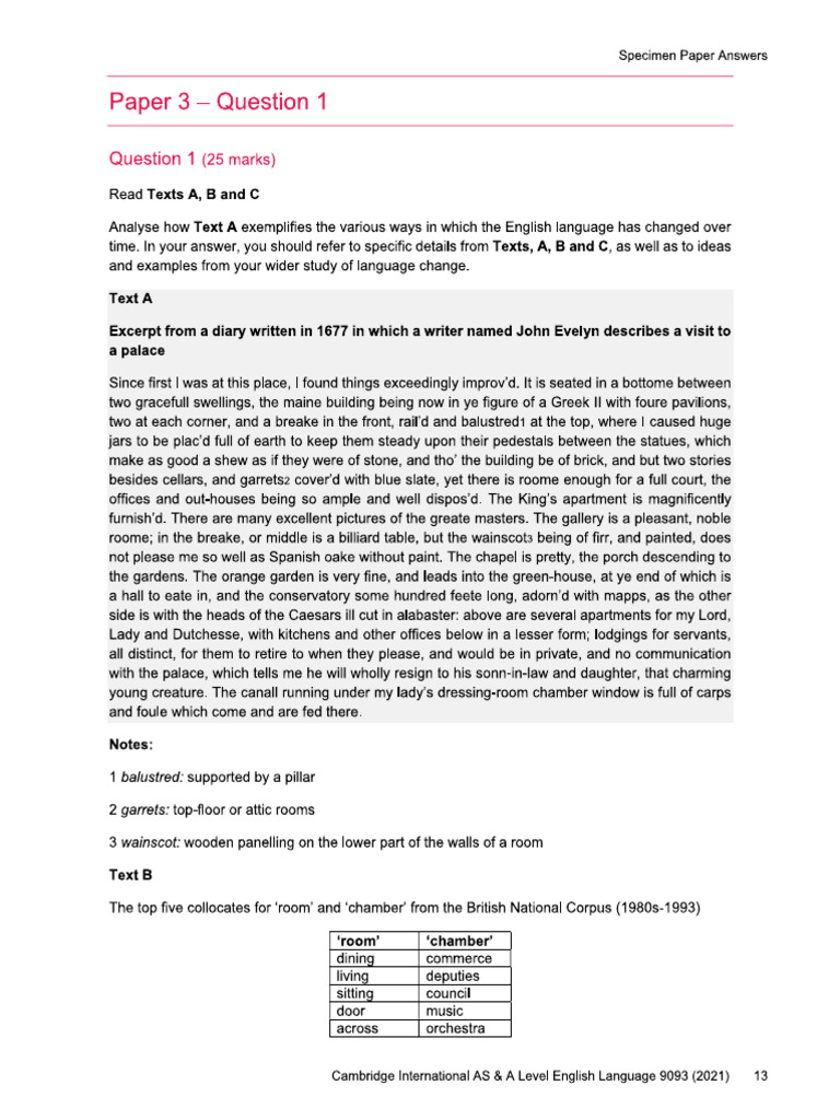 Language Change - Specimen Q and Answer 2021 | PDF