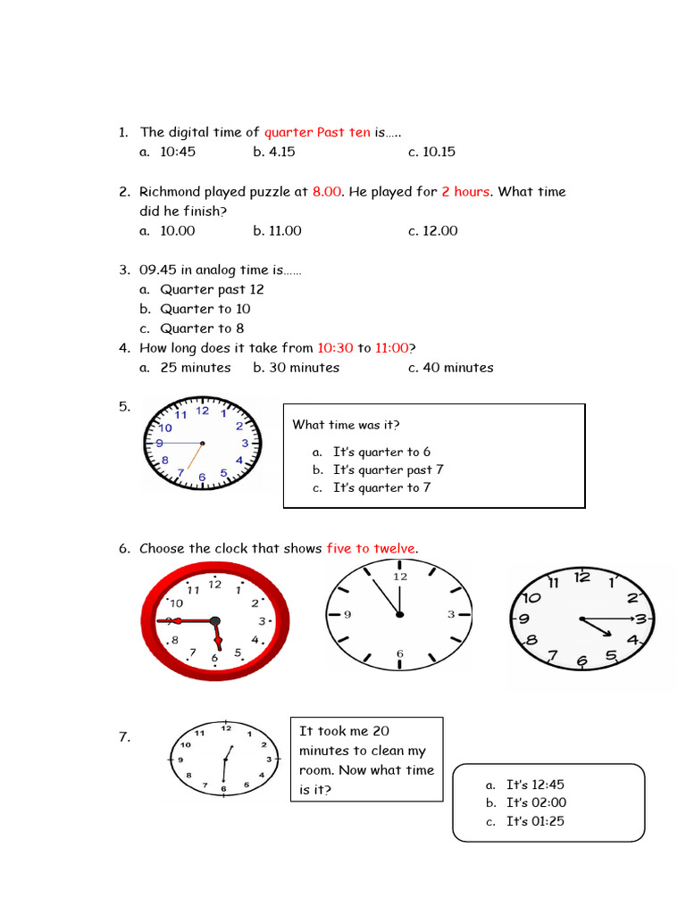 Time-Telling Quiz for Kids | PDF