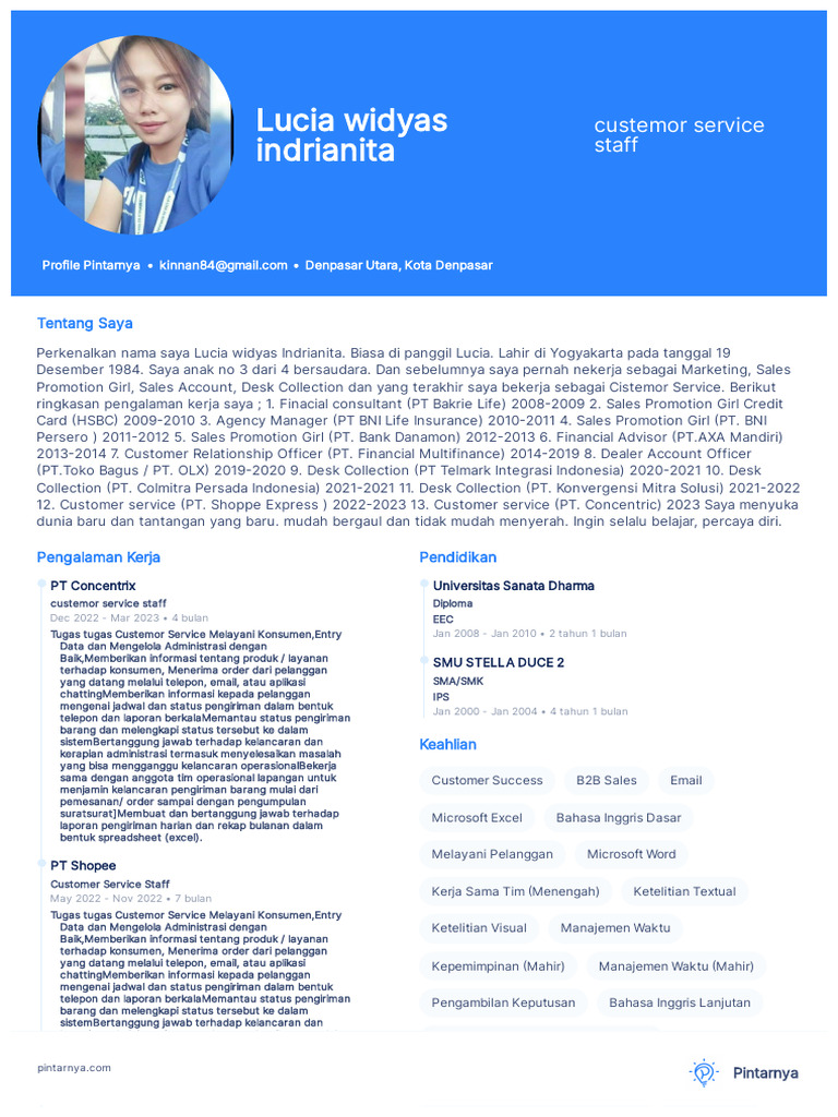 CV Lucia Widyas Indrianita | PDF