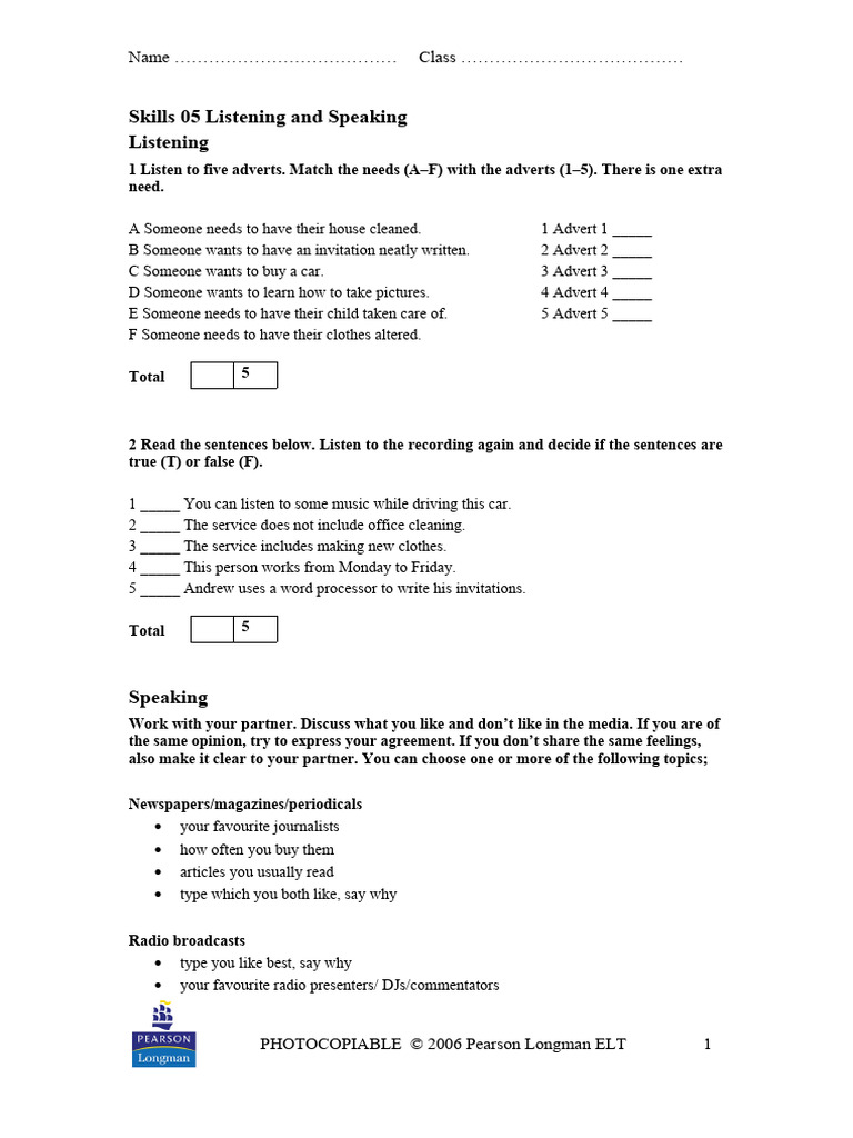 Skills 05 Listening and Speaking | PDF