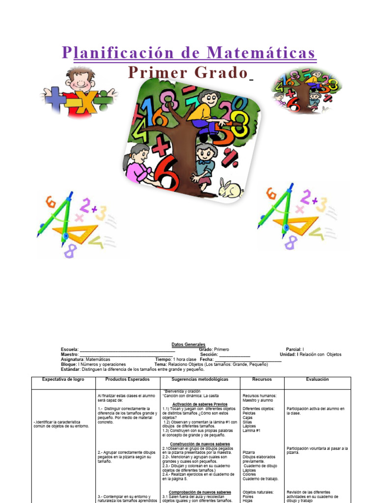 PLAN DE CLASE PRIMER GRADO - Docx Versión 1 | PDF | Dibujo | Tecnicas ...