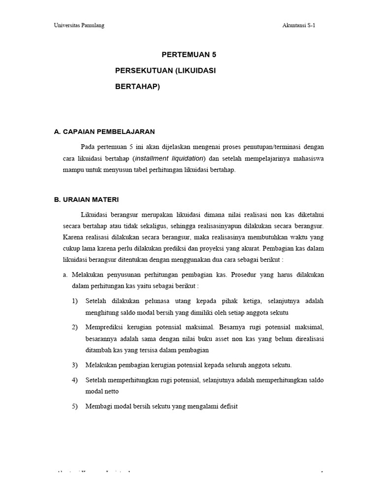 Pertemuan 5 - Persekutuan (Likuidasi Bertahap) | PDF
