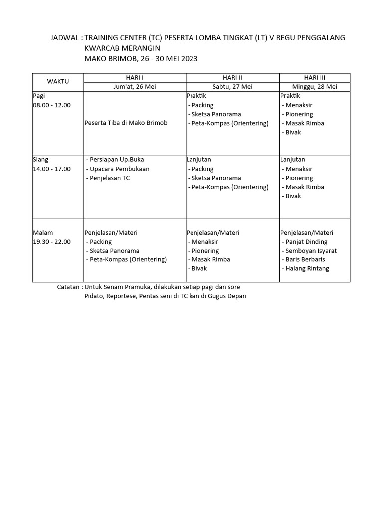 Rencana Jadwal TC LT V | PDF