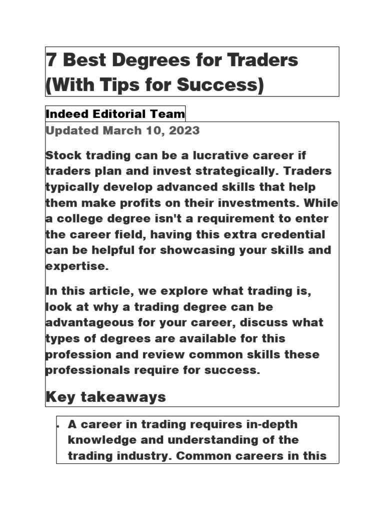 7 Best Degrees For Traders (With Tips For Success) | PDF | Stock Trader ...