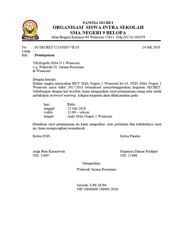 Surat Peminjaman Alat Sekolah | PDF Surat Peminjaman Alat Sekolah | PDF