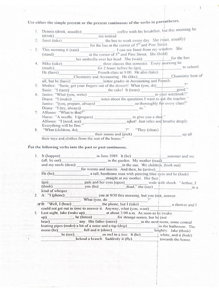 Ex_ present_past simple and cont_ | PDF