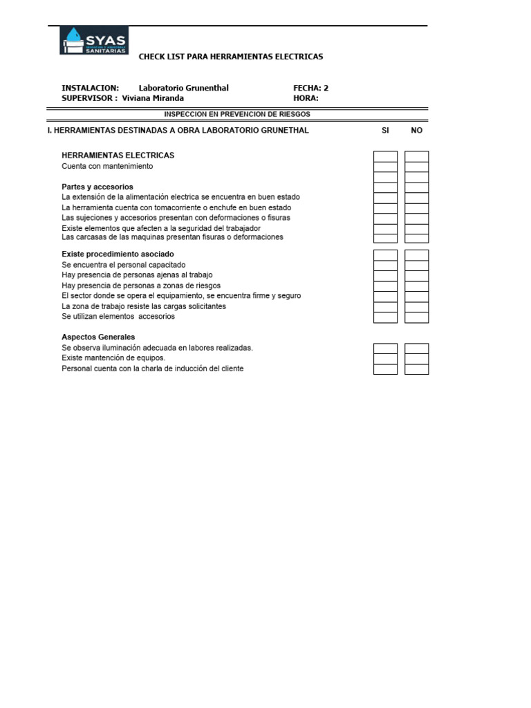 Check List Herramientas Electricas | PDF Check List Herramientas Electricas | PDF