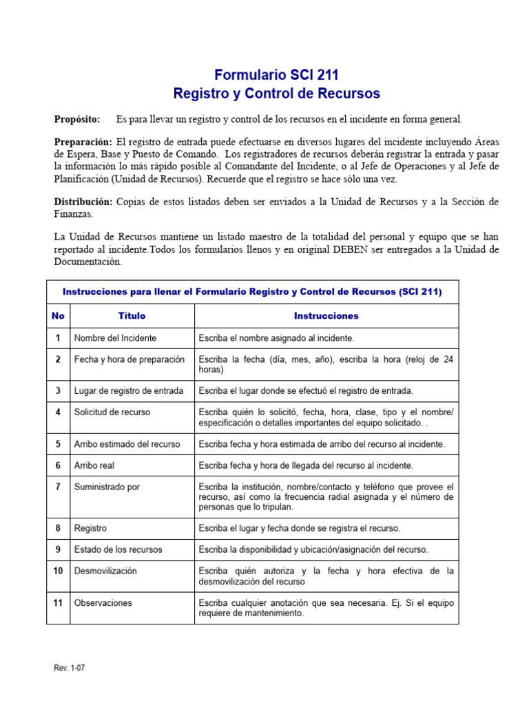Registro y Control de Recursos SCI 211 | PDF