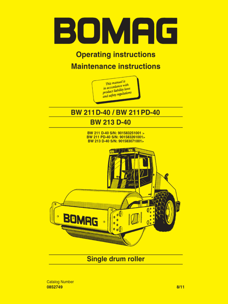 Bomag Roller 211D-40 Operator Manual | PDF
