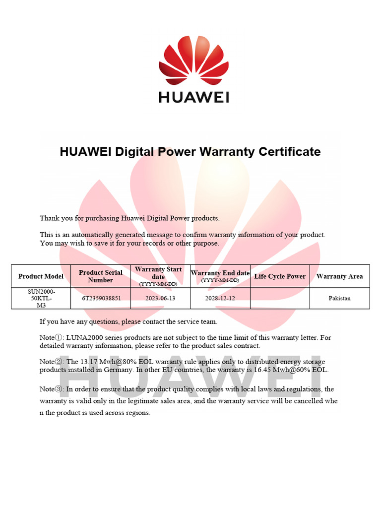 Huawei_PV_Inverter_Warranty_Certificat1695903617260 | PDF