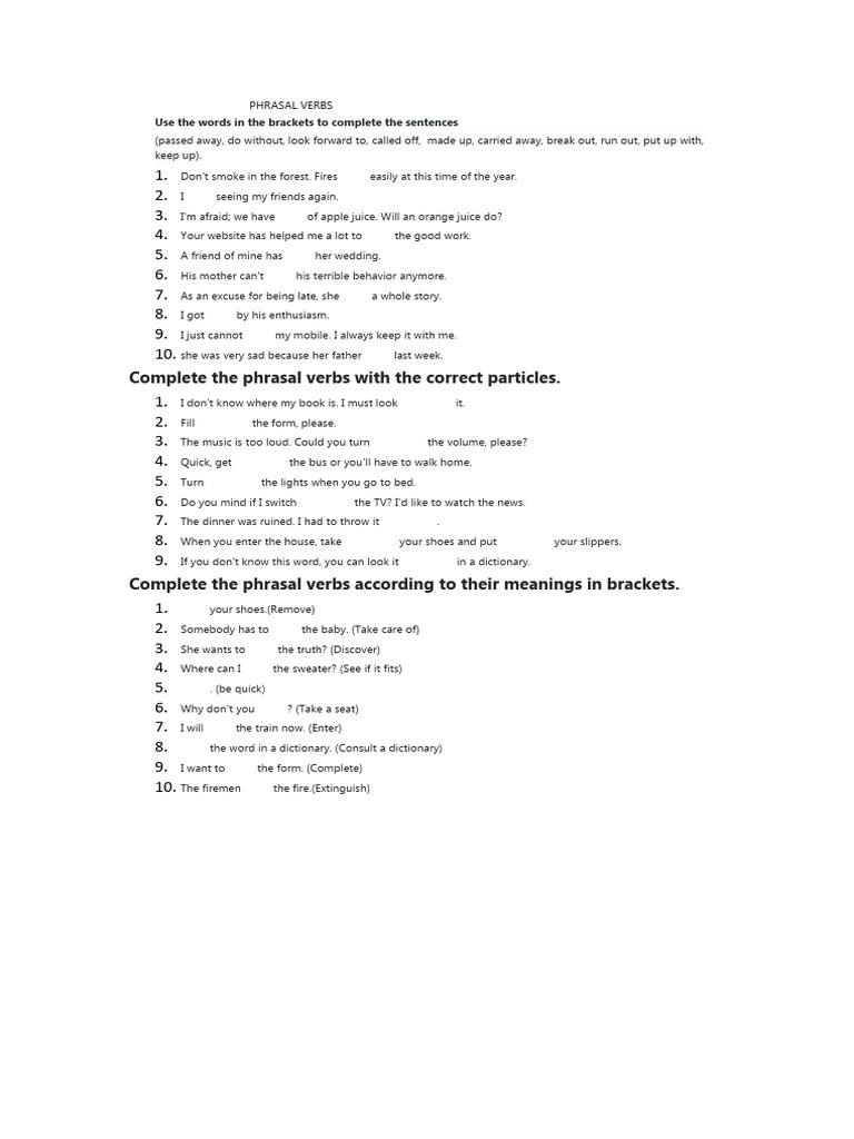 Phrasal Verbs Practice Exercises | PDF
