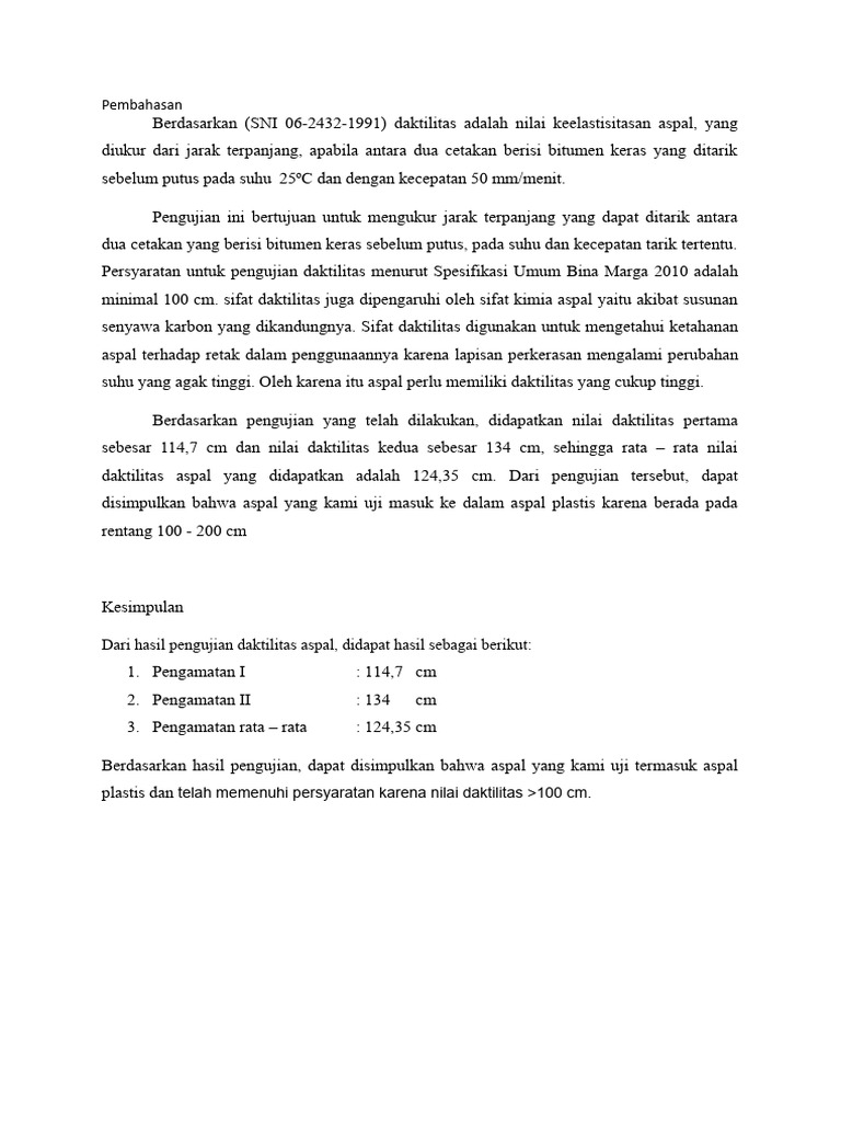 Pengujian Daktilitas Aspal: Hasil dan Analisis | PDF