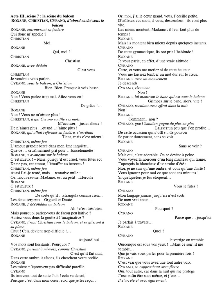 Scène du balcon dans Cyrano de Bergerac | PDF