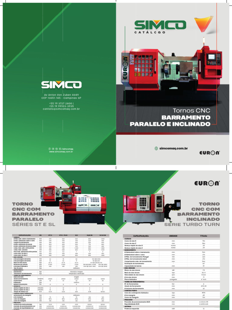 Catalogo 2023 - Tornos CNC Euron Barramento Paralelo Barramento Inclinado | PDF