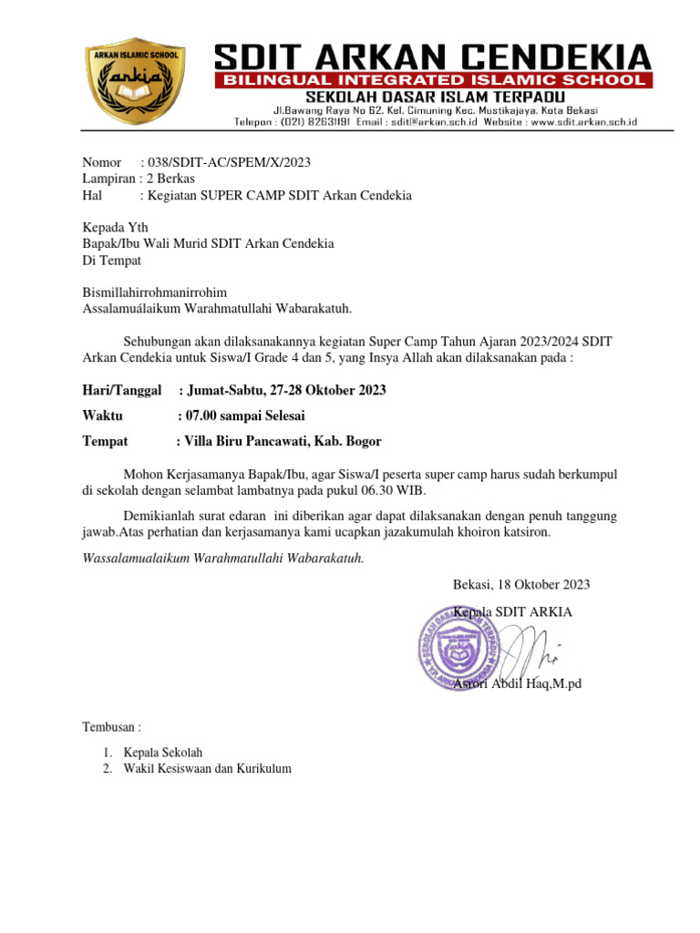 Surat Pemberitahuan SUPER CAMP | PDF