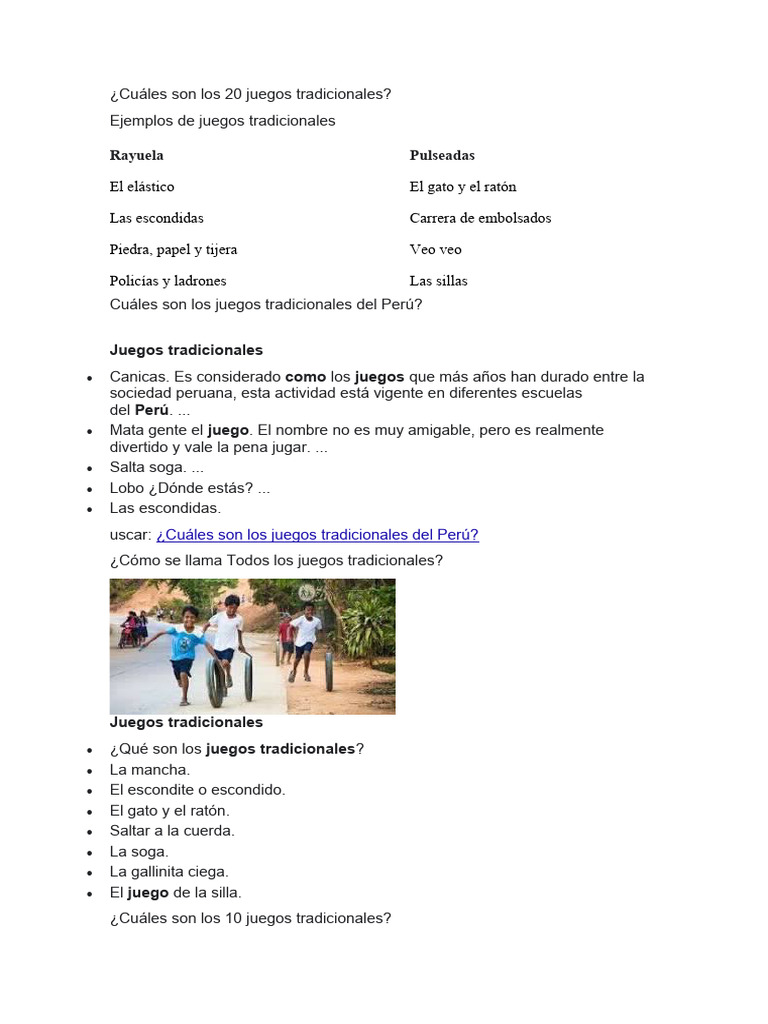 20 Juegos Tradicionales del Perú | PDF