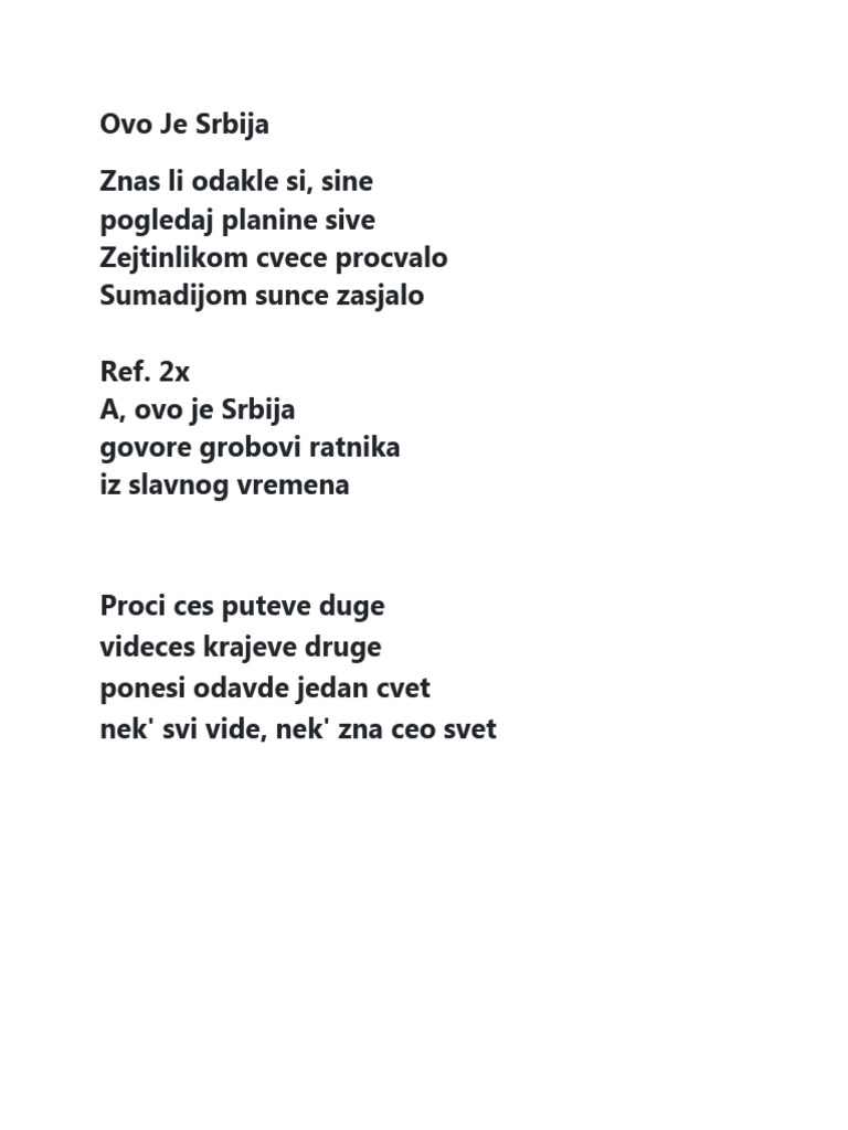 Ovo Je Srbija Tekst | PDF