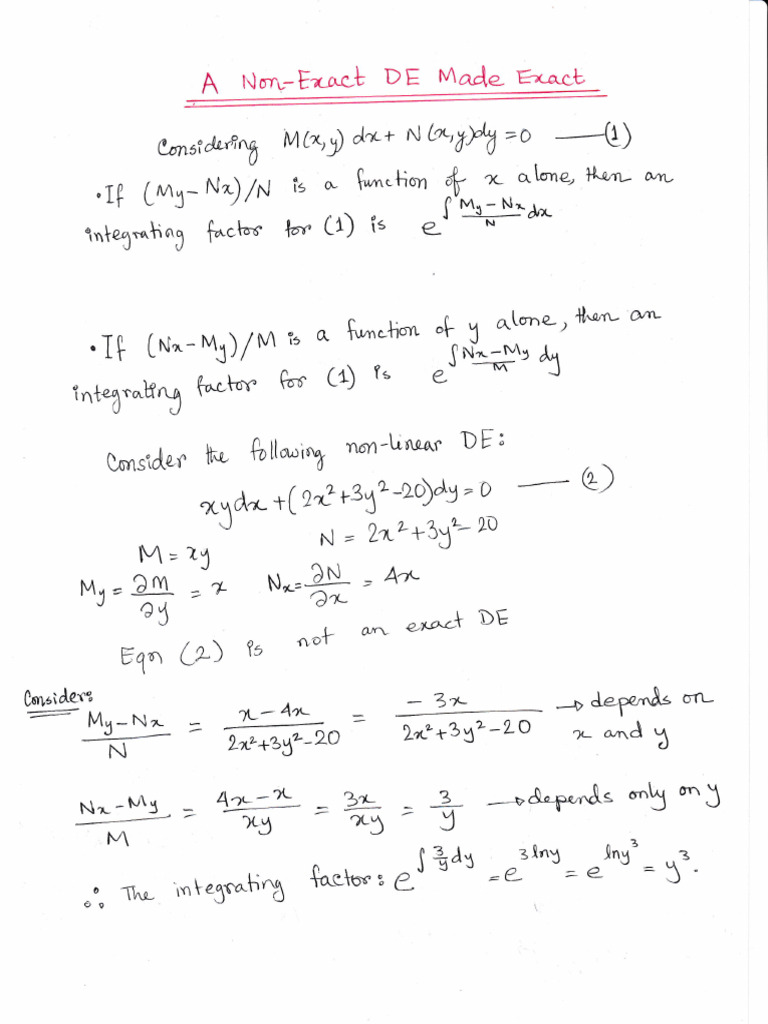 Non Exact Differential Equation | PDF Non Exact Differential Equation | PDF
